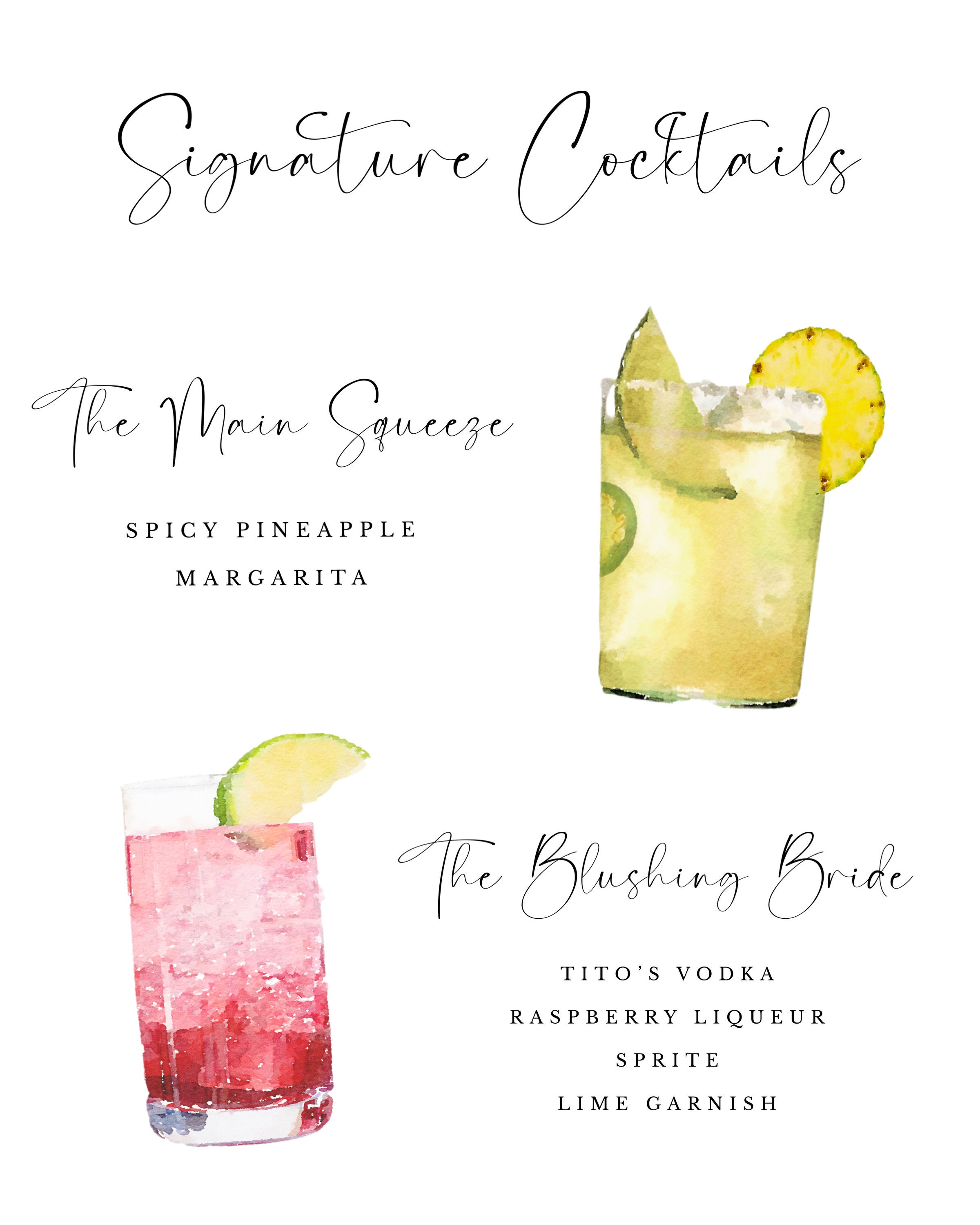 Watercolor Signature Cocktail Sign | Etsy