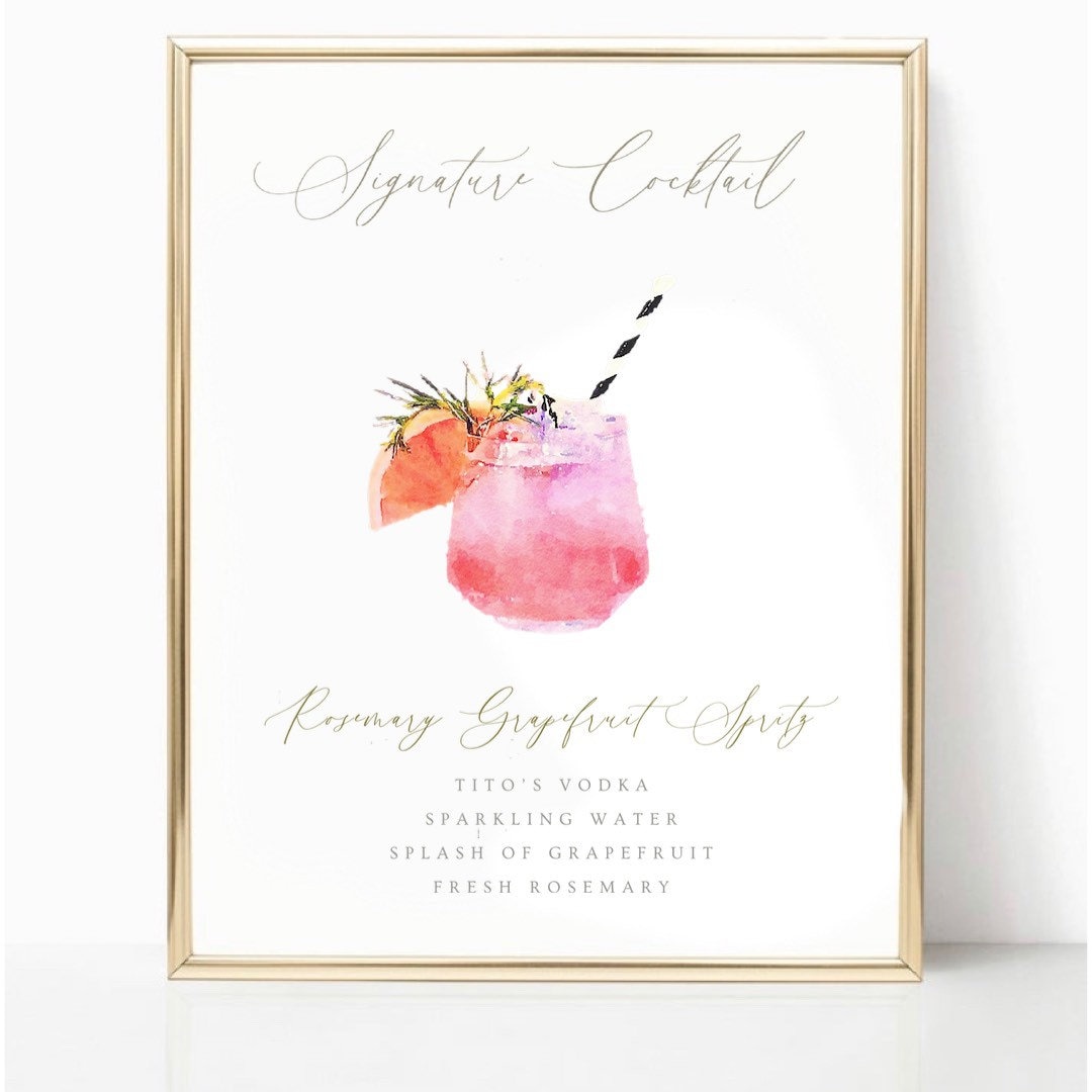 Watercolor Signature Cocktail Sign | Etsy