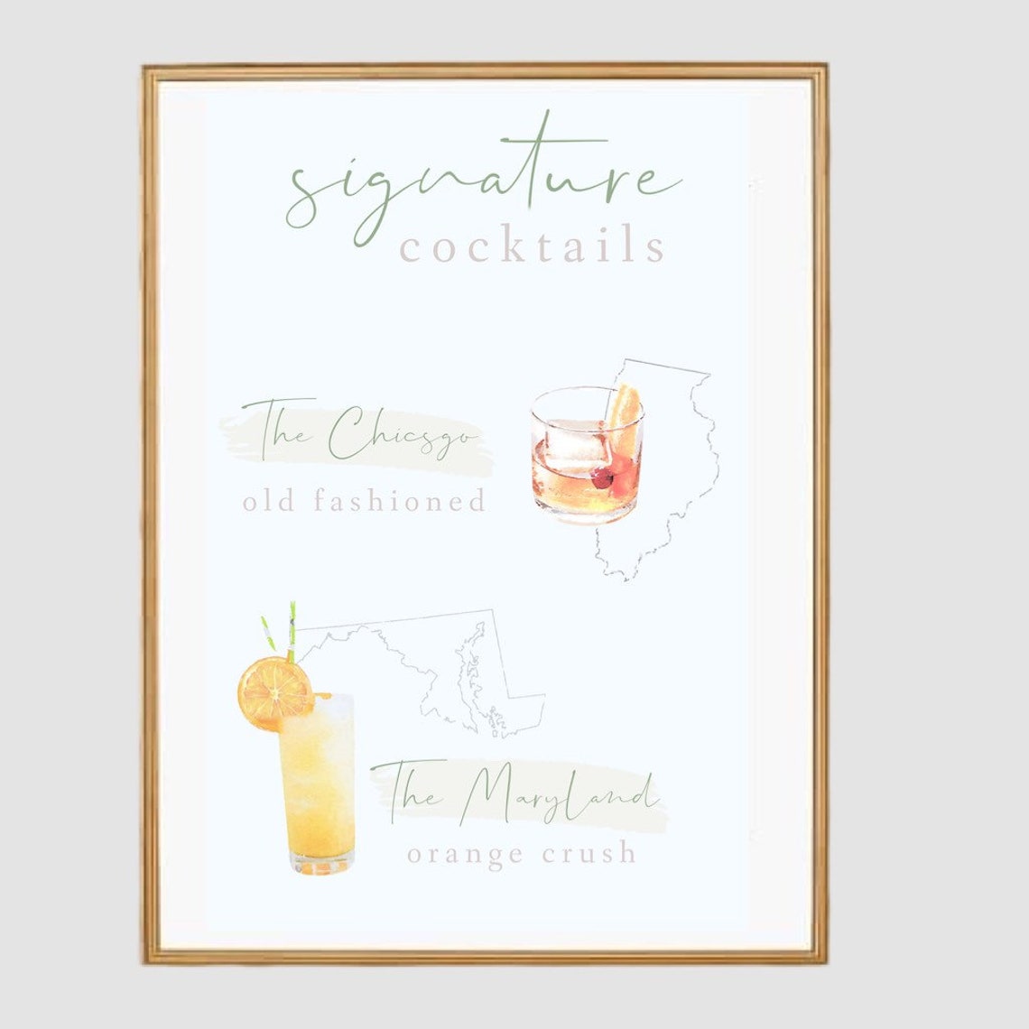 Watercolor Signature Cocktail Sign | Etsy