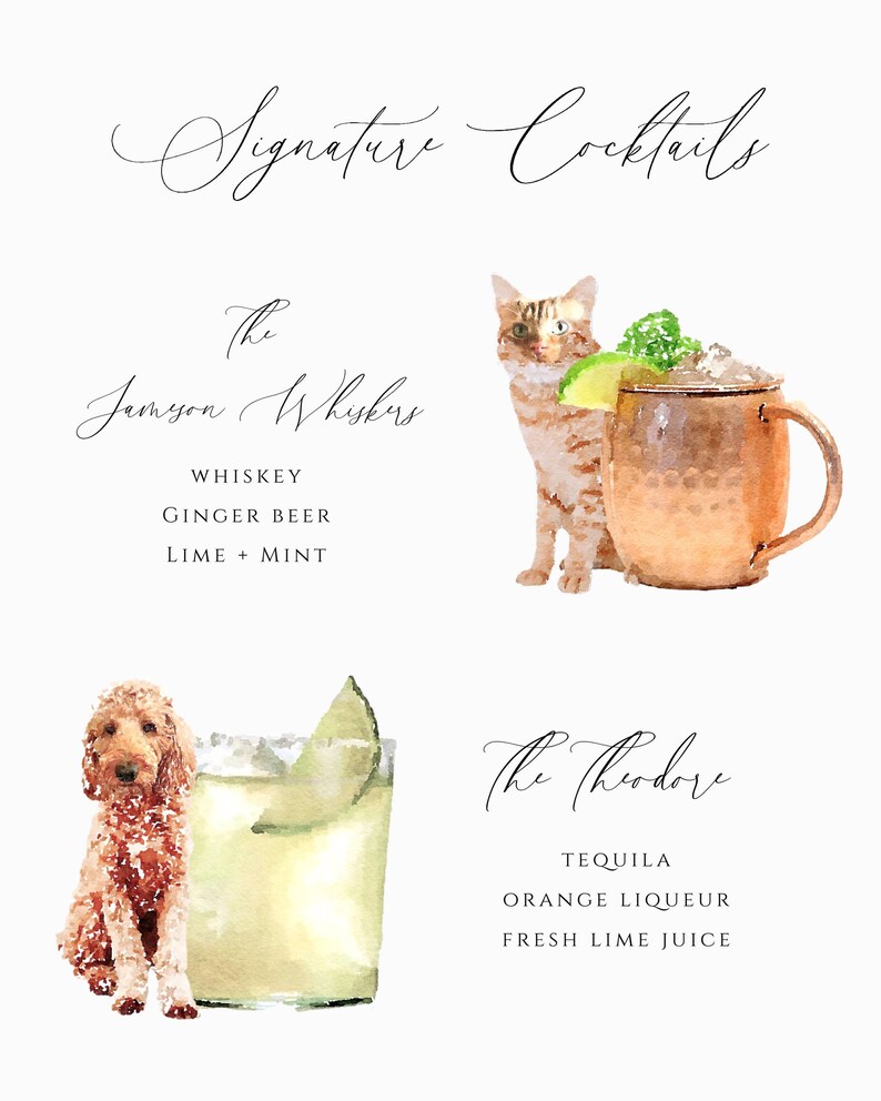 Watercolor Pet Signature Cocktail Sign Two Pets - Etsy