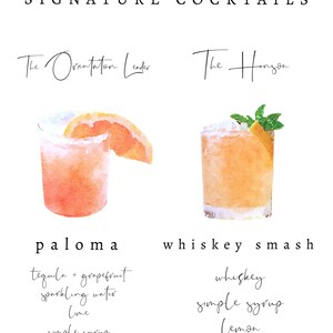 Watercolor Signature Cocktail Sign | Etsy