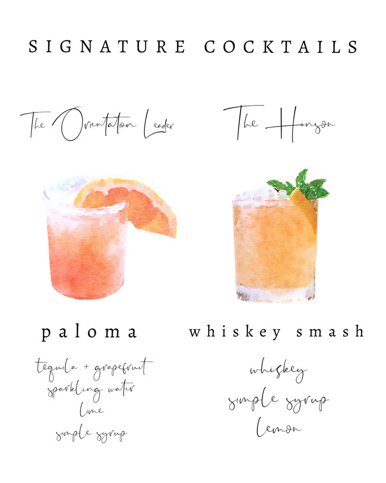 Watercolor Signature Cocktail Sign | Etsy