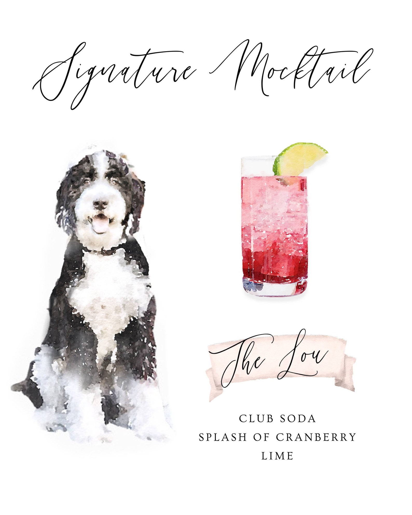 Watercolor Pet Signature Cocktail Sign 1 Pet | Etsy