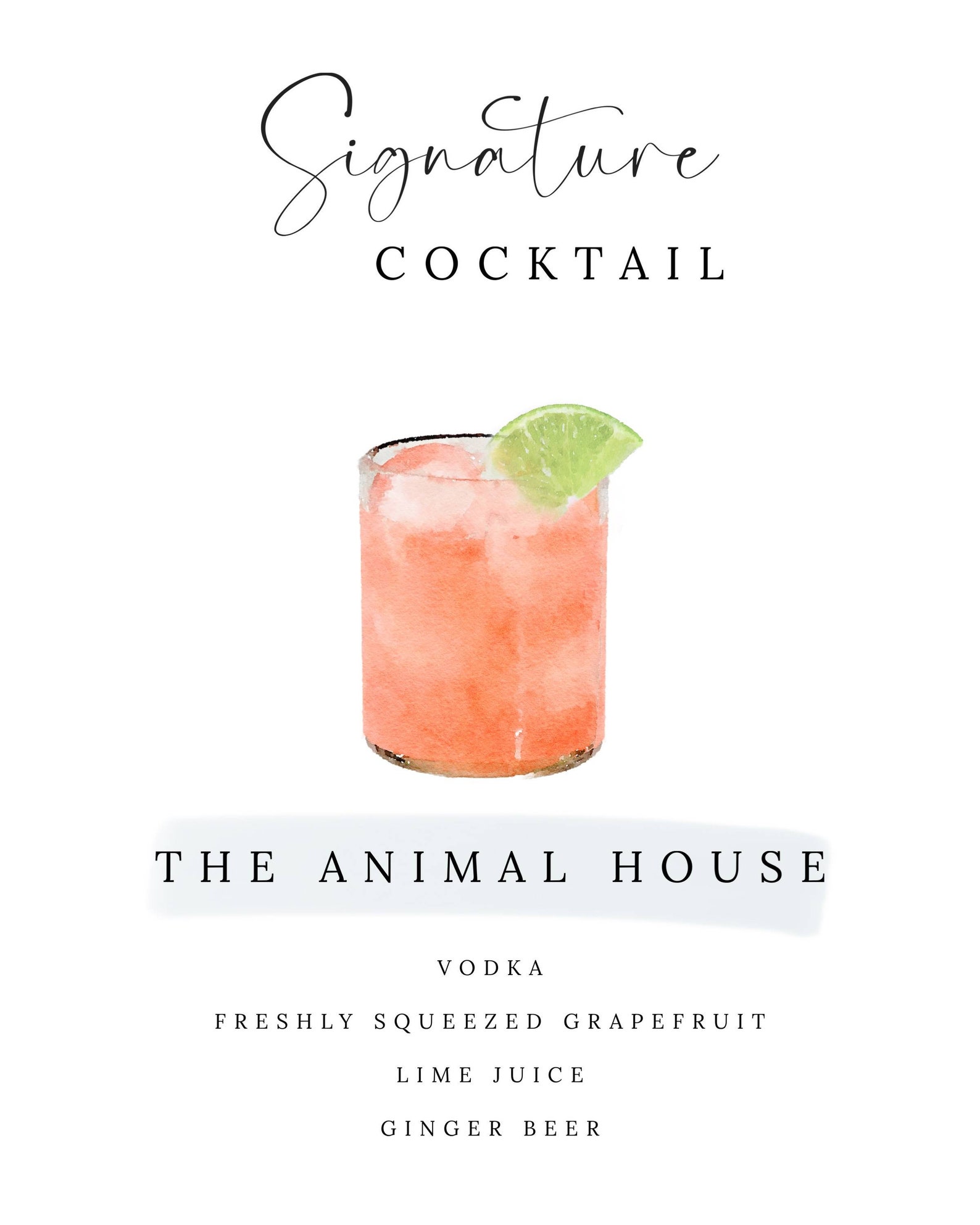 Watercolor Signature Cocktail Sign | Etsy