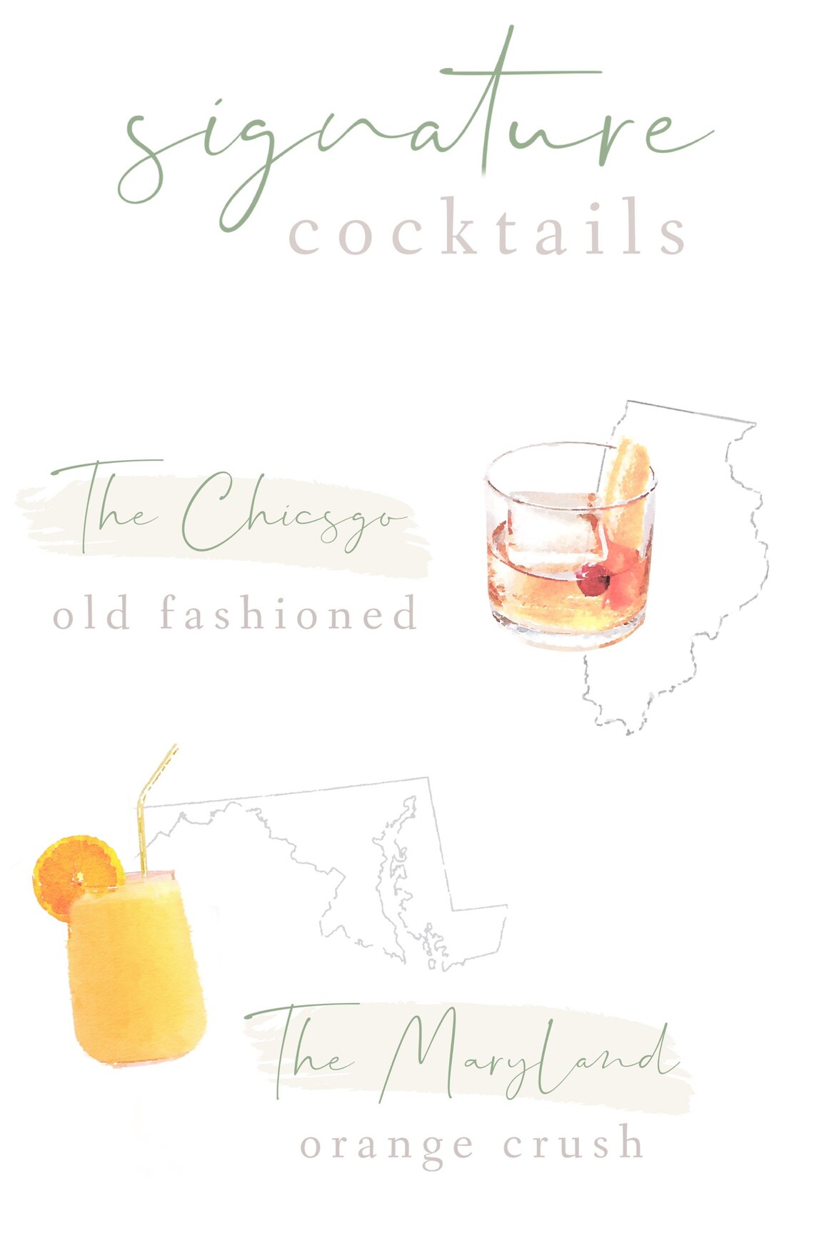 Watercolor Signature Cocktail Sign | Etsy