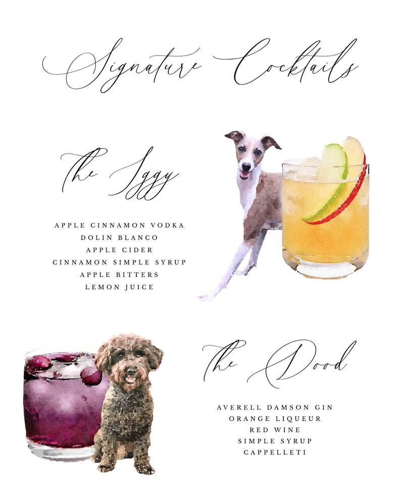 Watercolor Pet Signature Cocktail Sign Two Pets - Etsy