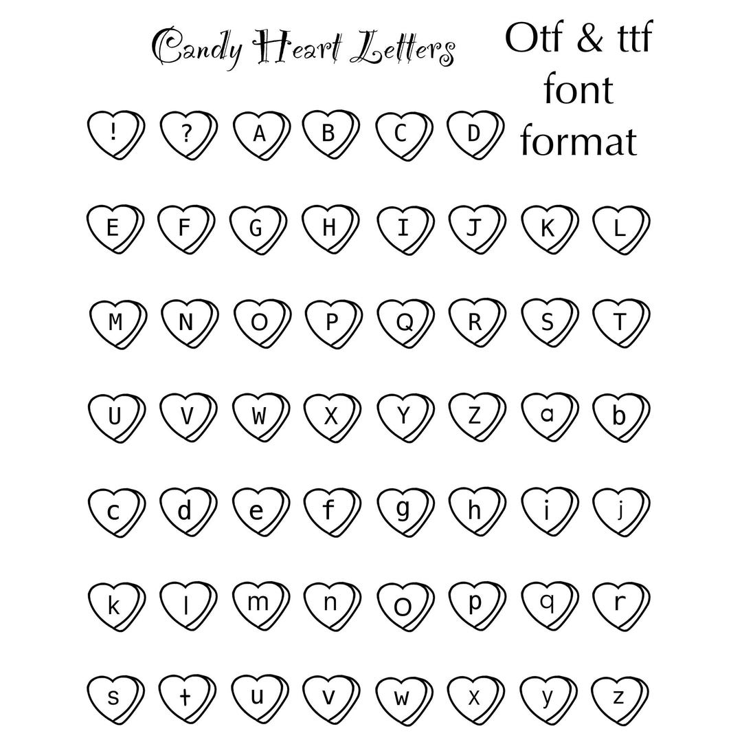 Candy Heart Letters Font, Cute Valentine’s Alphabet, Kawaii Heart Font ...