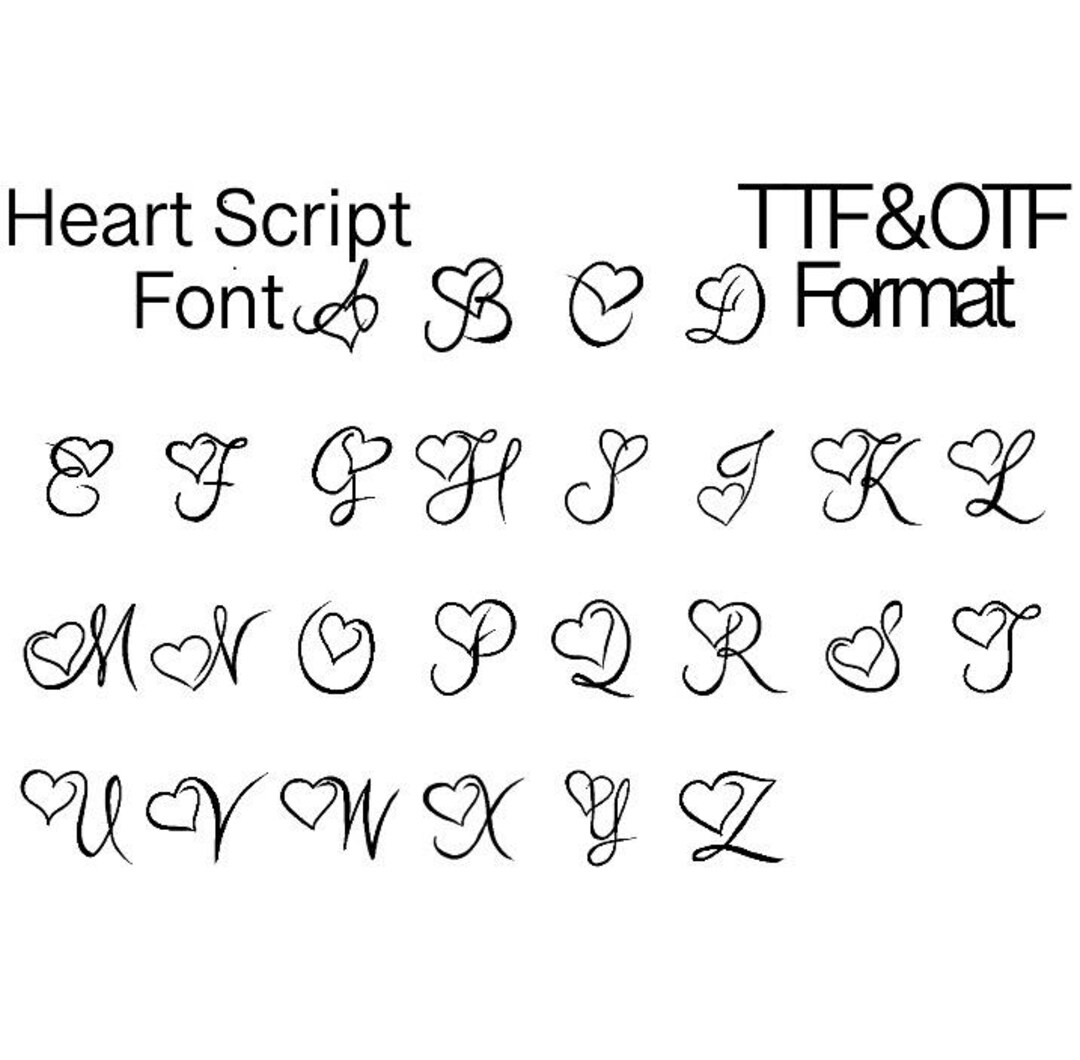 Cursive Font With Hearts, Valentines Gift Cute Script Letters, Elegant ...