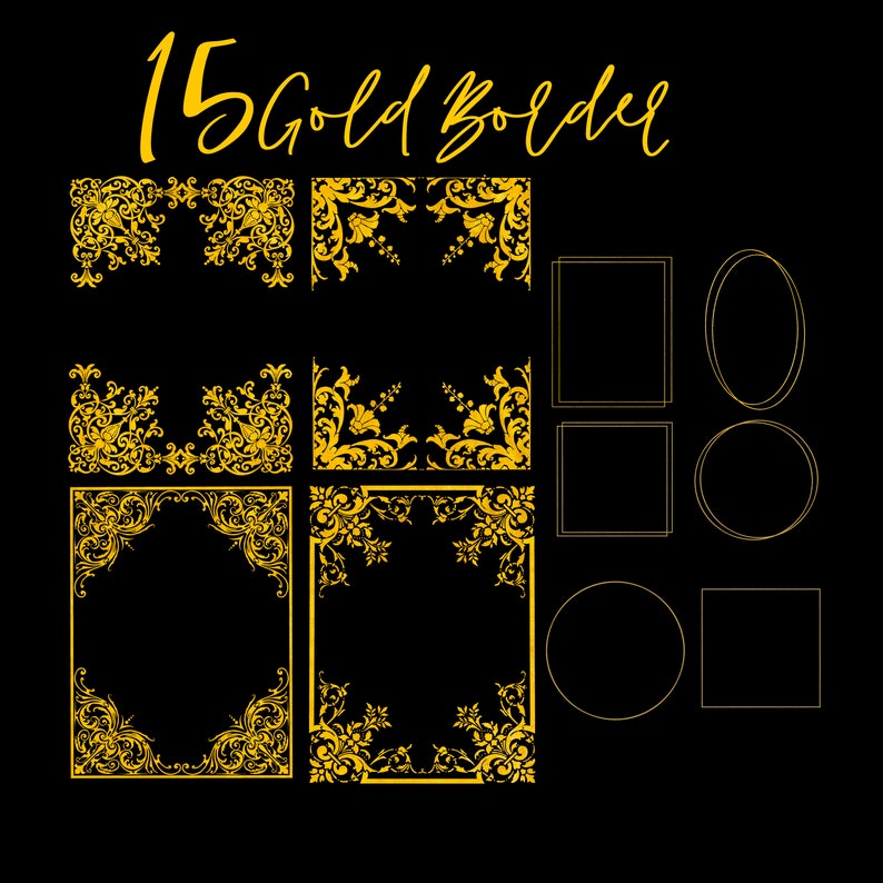 Gold Borders Clipart Metallic Frames PNG Digital Print Clipart Wedding ...