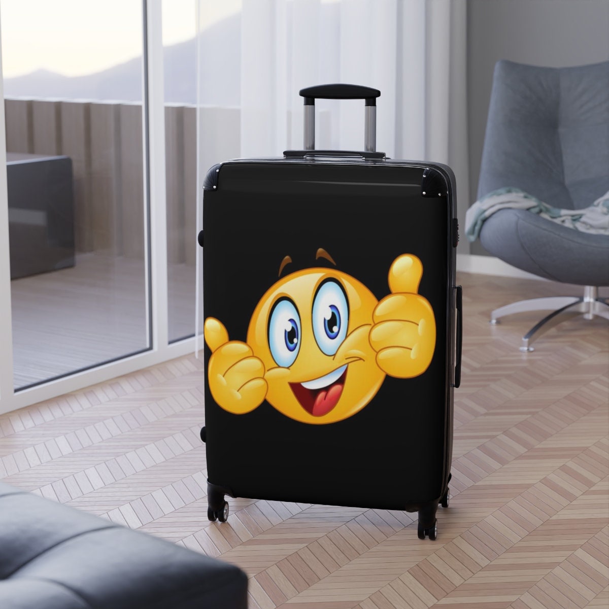 Happy Emoji Suitcases, Emoji Face Thumbs up Carry on Cabin Bag, Wheeled ...
