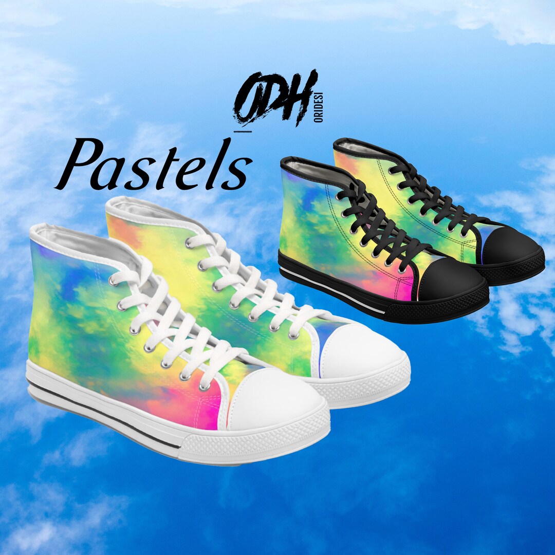 Women's Pastel High Top Sneakers, Ladies Gym Shoes, Colorful Canvas ...