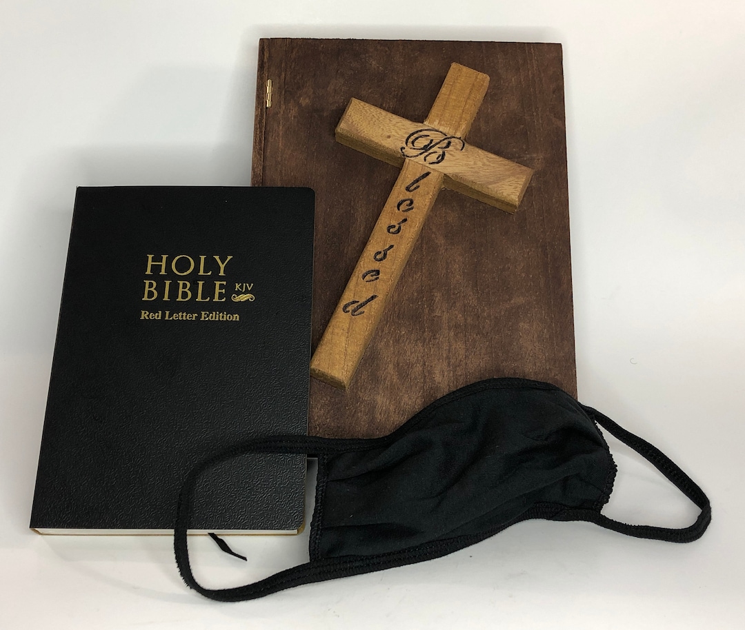 Bible Case Bundle Includes Bible Wooden Case and Face Mask, Wooden ...