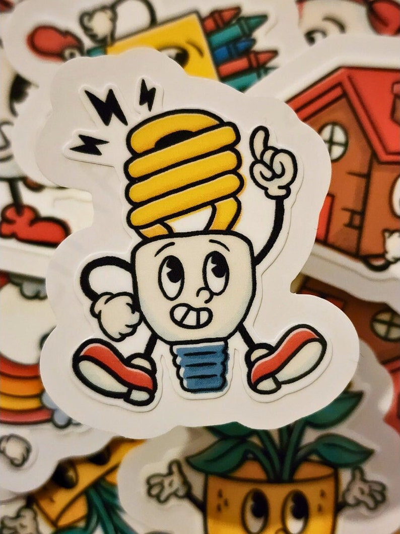 Retro Cartoon Vinyl Stickers Die-cut Easy Peel Smudge-proof Water Proof ...