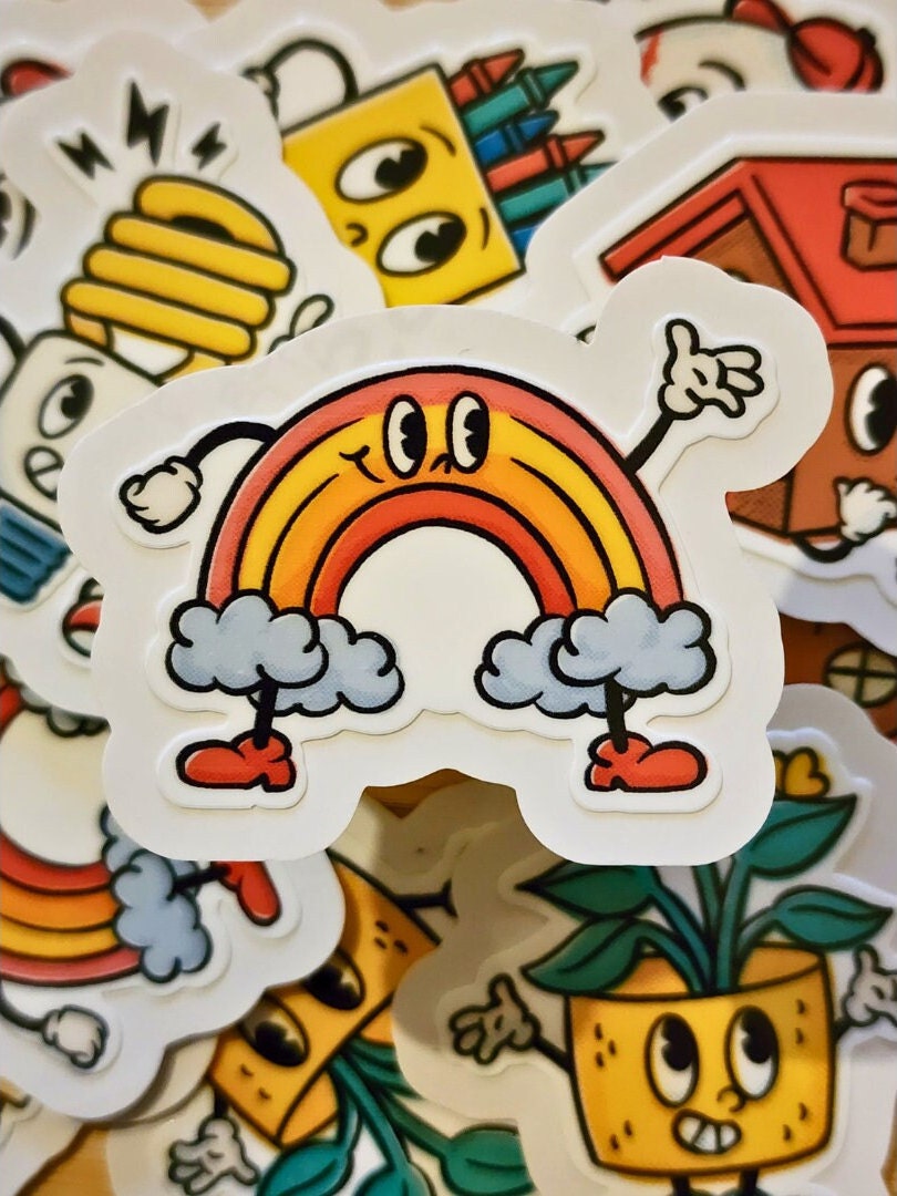 Retro Cartoon Vinyl Stickers | Die-cut Easy Peel | Smudge-proof | Water ...
