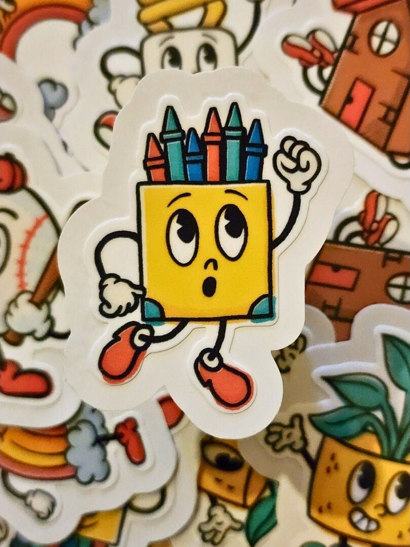 Retro Cartoon Vinyl Stickers | Die-cut Easy Peel | Smudge-proof | Water ...