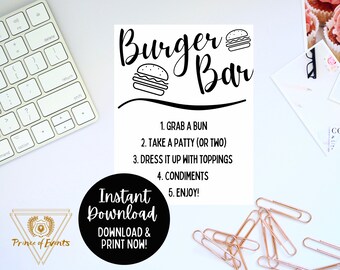 Printable Burger Bar Sign Printable Burger Table Sign - Etsy