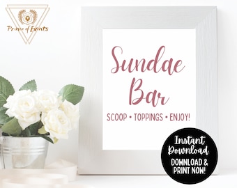 Ice Cream Sundae Bar Sign Printable Rainbow and Gold Dessert Bar Sign ...