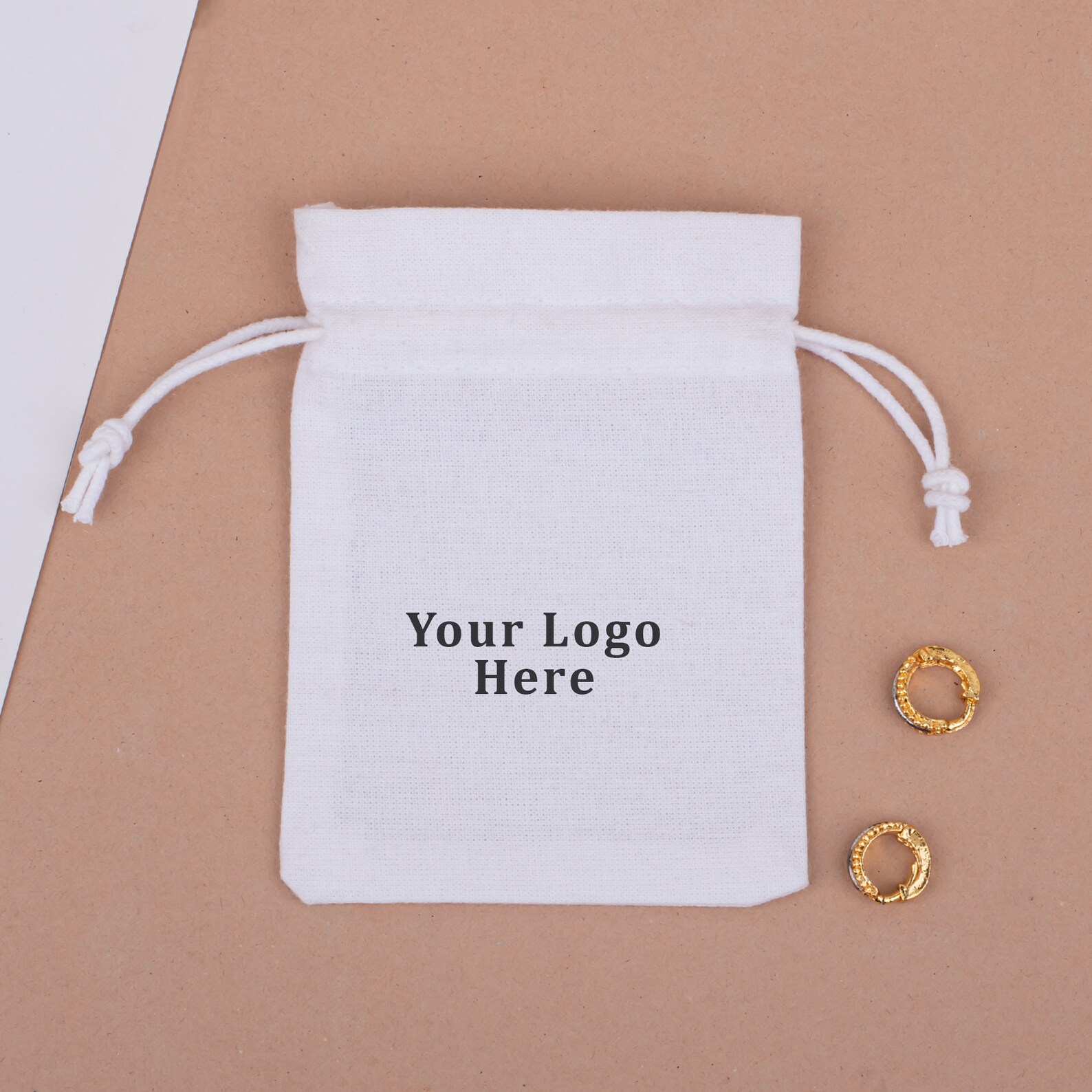 100 Pcs of White Small Cotton Drawstring Pouches | Customized Jewellery ...