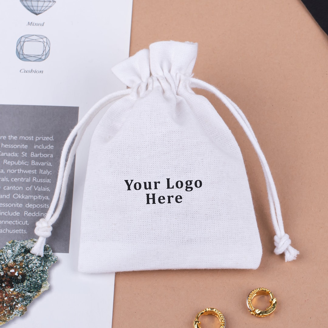 100 Pcs of White Small Cotton Drawstring Pouches | Customized Jewellery ...