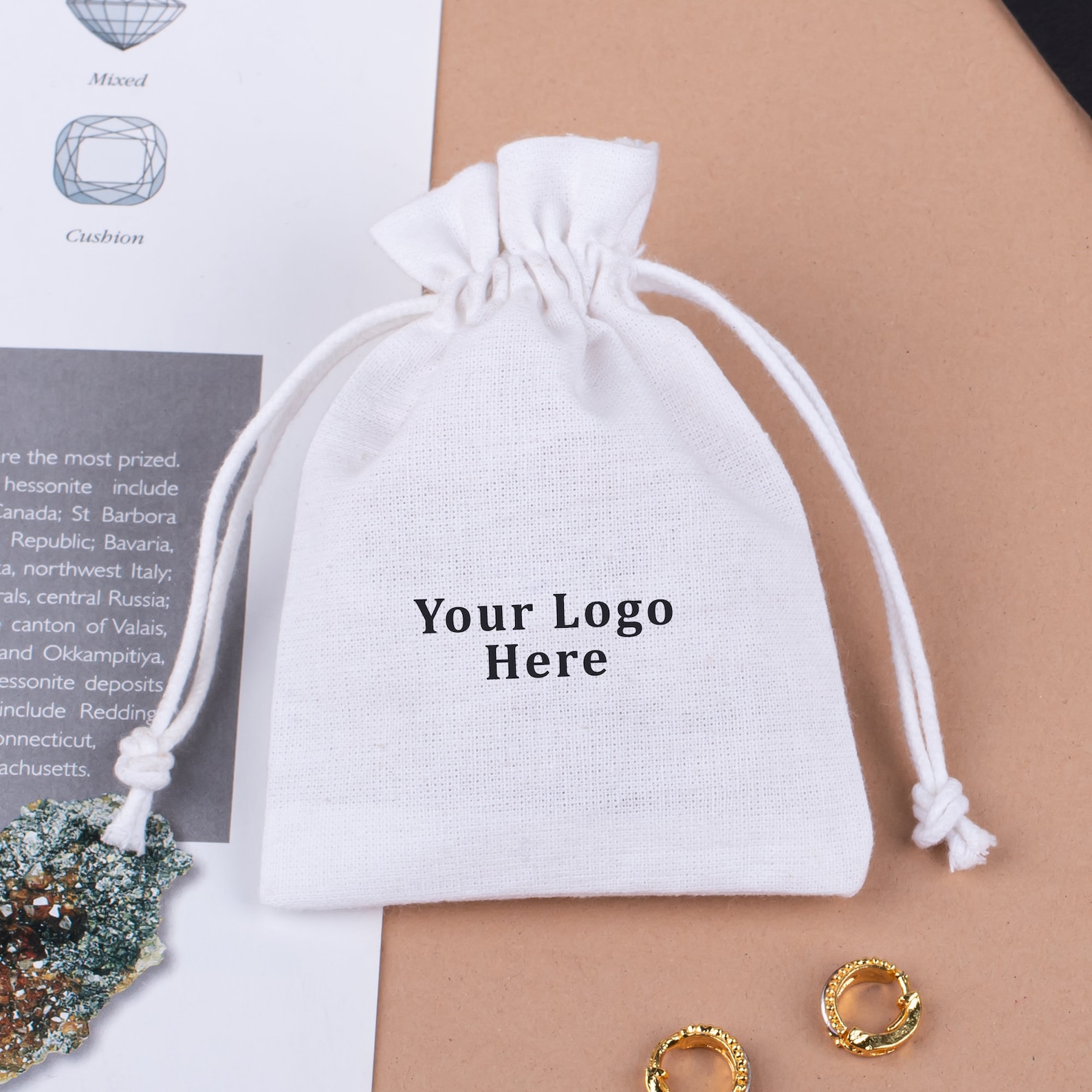 100 Pcs of White Small Cotton Drawstring Pouches | Customized Jewellery ...
