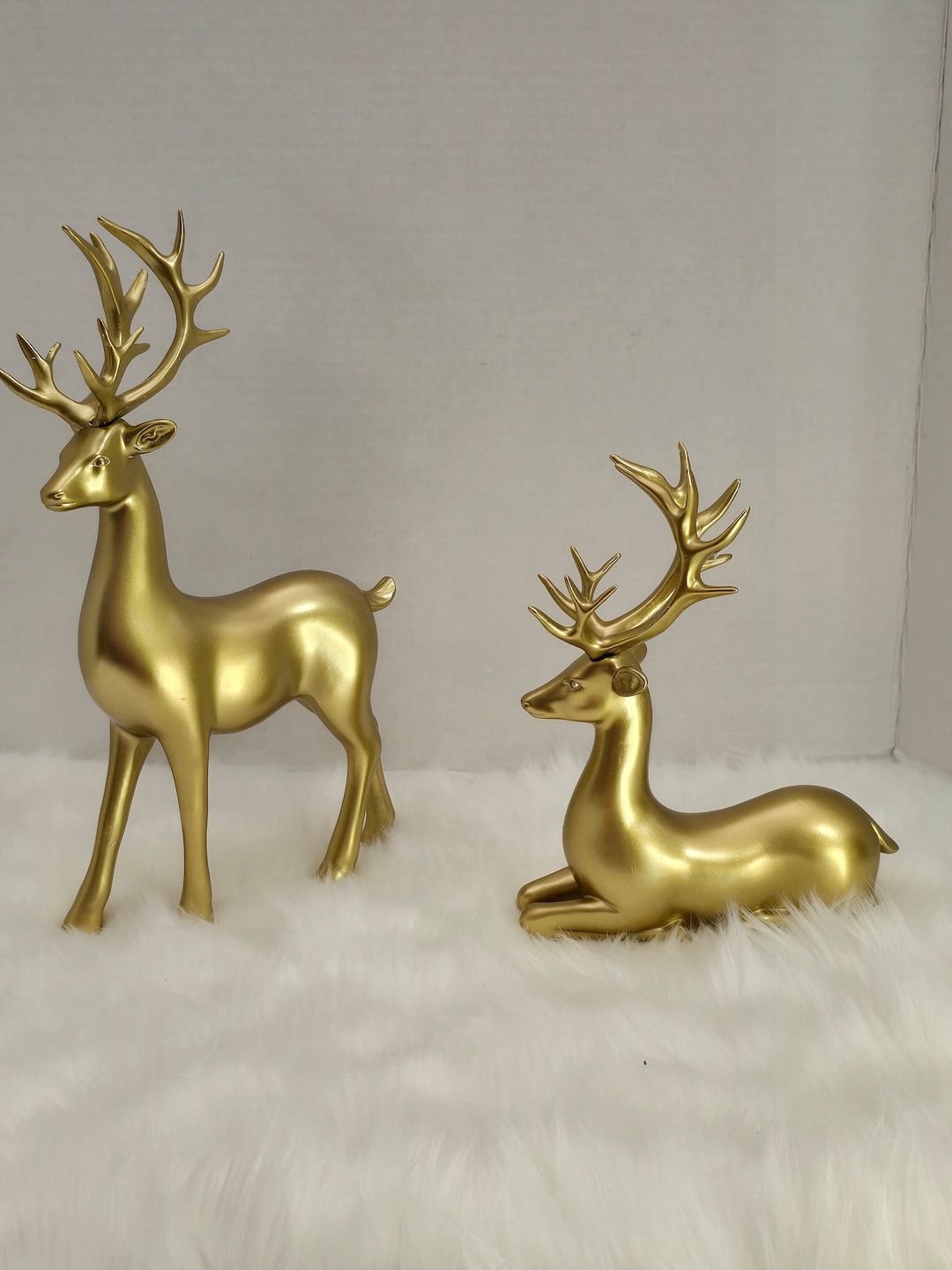 Gold Reindeer Statue Decoration 2 Piece Set-table Top Golden Reindeer ...