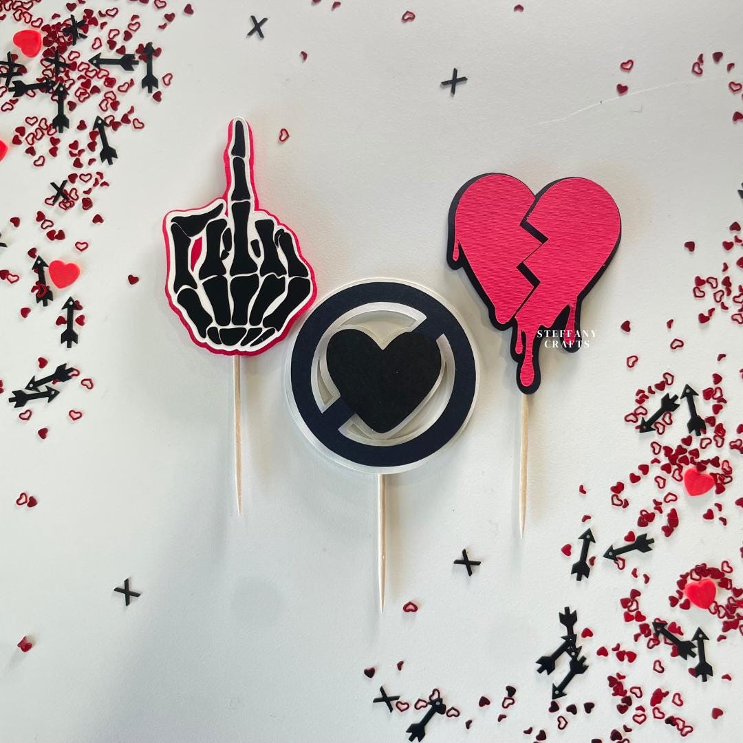 Anti-valentine's Day Cupcake Toppers | Broken Heart Decor | Divorce ...