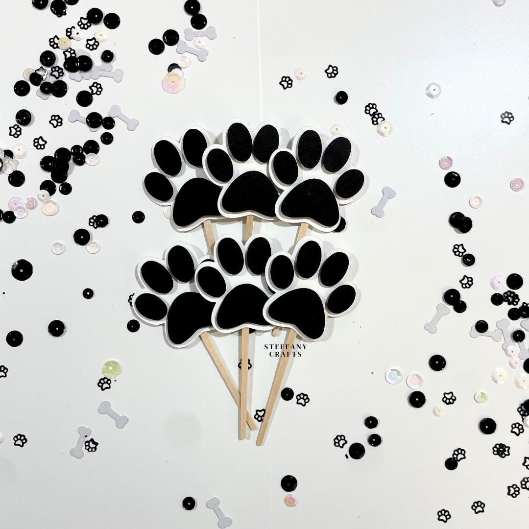 Paw Print Cupcake Toppers Dog Pawty Doggy Themed Birthday Puppy ...