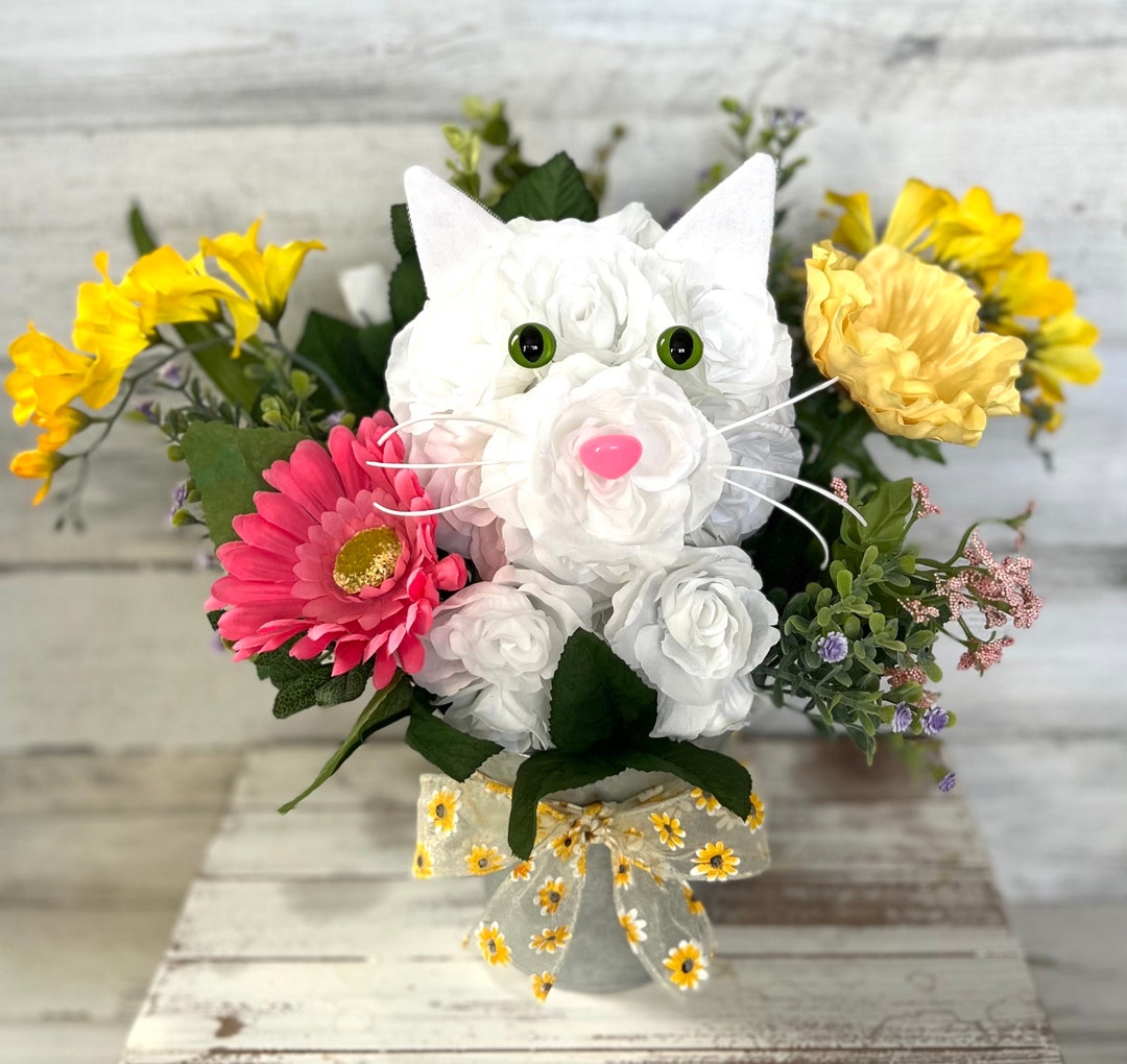 Cat Flower Bouquet, Cat Floral Arrangement, Flower Gift, Silk Flower ...