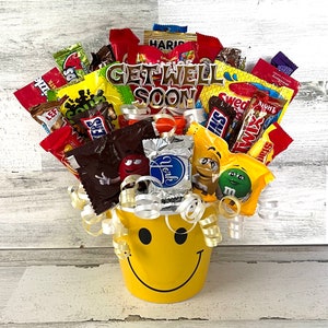 Get Well Candy Bouquet: Smiley Face Container, Plush Bear Option - Etsy