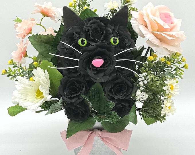 Cat Flower Bouquet, Cat Floral Arrangement, Flower Gift, Silk Flower ...