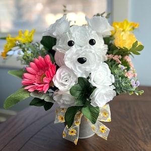 Dog Flower Bouquet, Dog Floral Arrangement, Silk Floral Arrangement ...