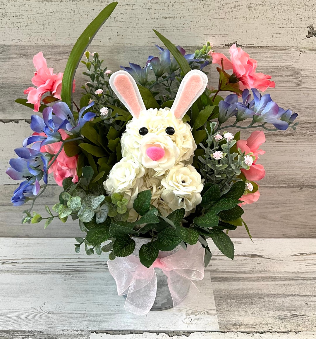 Bunny Floral Arrangement, Spring Decor, Spring Flowers, Silk Flower ...