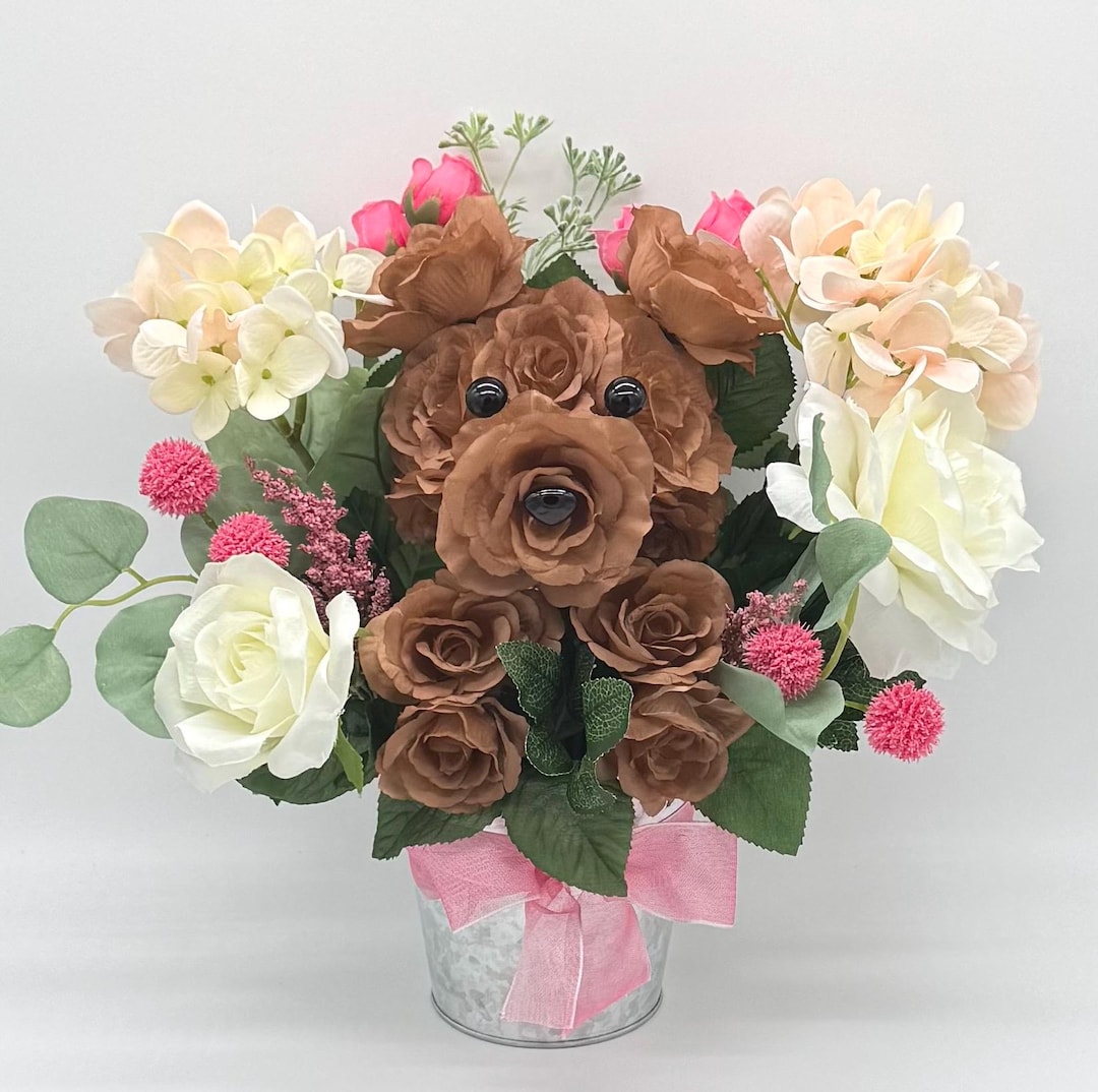 Dog Flower Bouquet, Dog Floral Arrangement, Flower Bouquet, Dog Lover ...