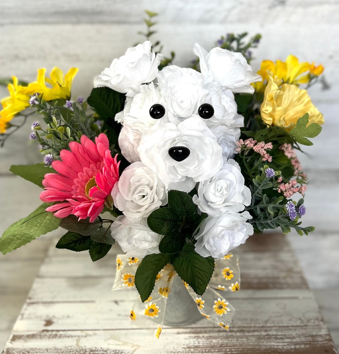 Dog Flower Bouquet, Dog Floral Arrangement, Silk Floral Arrangement ...