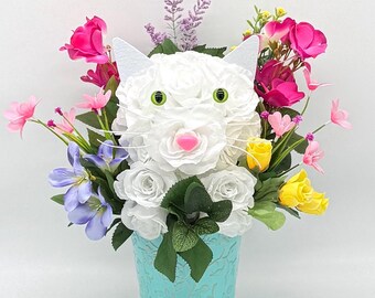 Cat Flower Bouquet, Cat Floral Arrangement, Flower Gift, Silk Flower ...