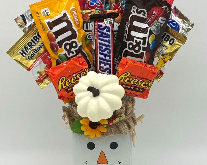 Fall Candy Bouquet: Scarecrow Mason Jar, Halloween Thanksgiving Gift - Etsy