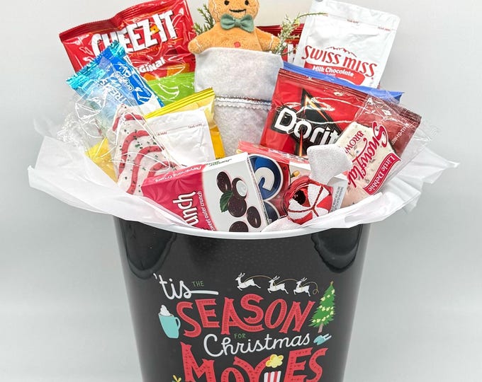 Christmas Movie Night Snack Bucket, Movie Night Treats, Snack Basket ...