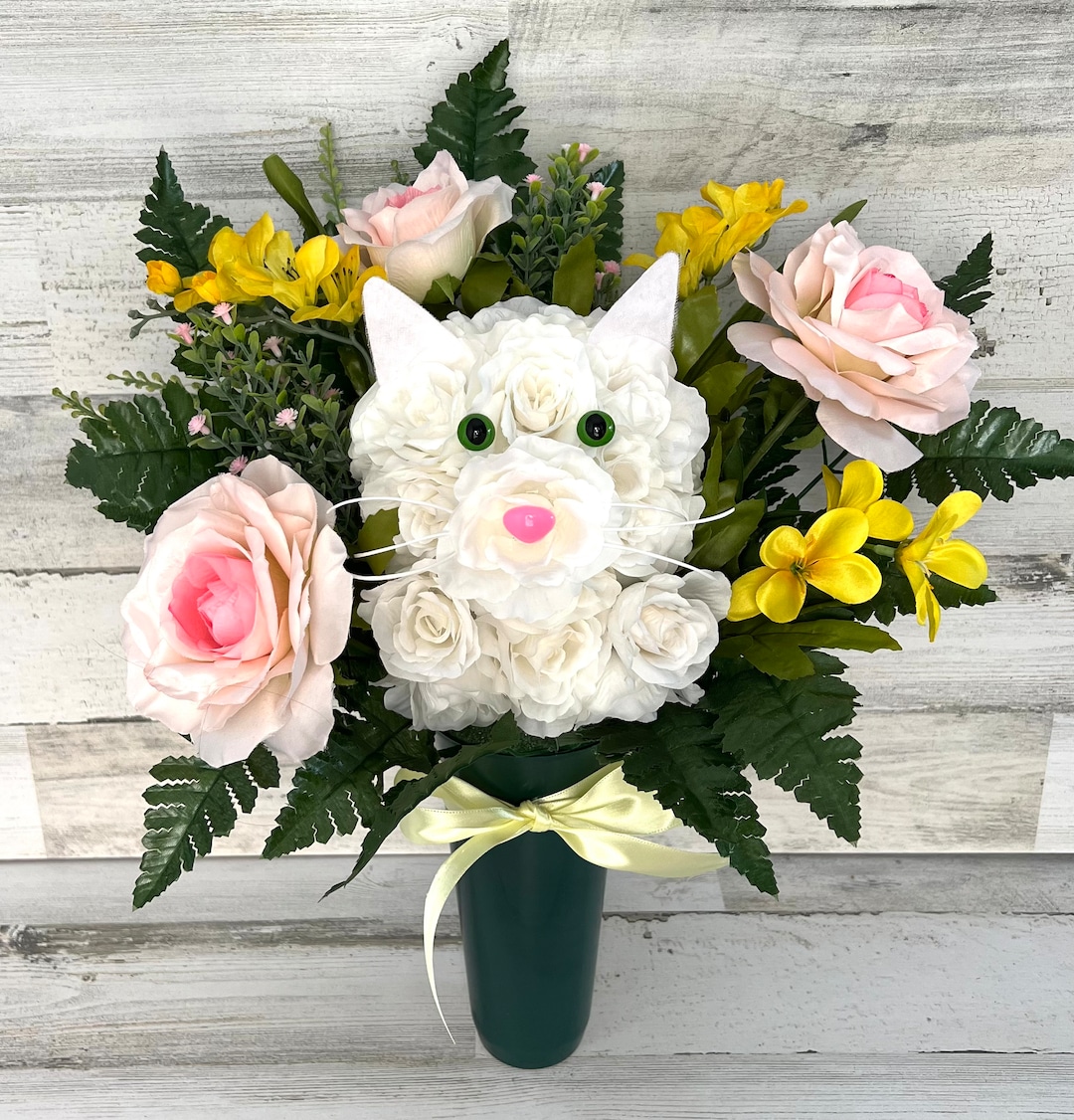 Cat Flower Cemetery Arrangement, Silk Floral Bouquet - Etsy