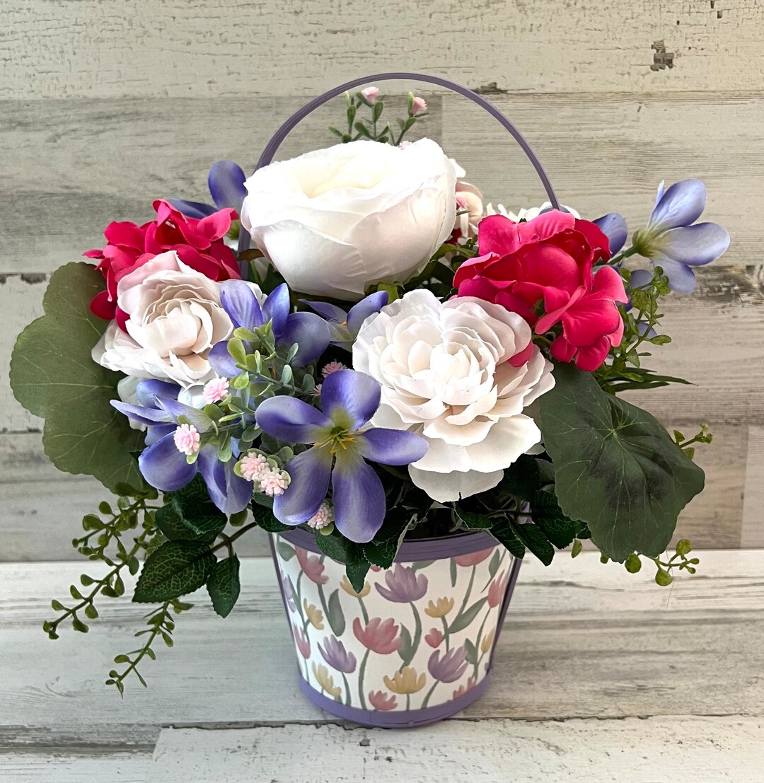 Spring Flowers, Spring Decor, Flower Basket, Silk Flower Arrangement ...