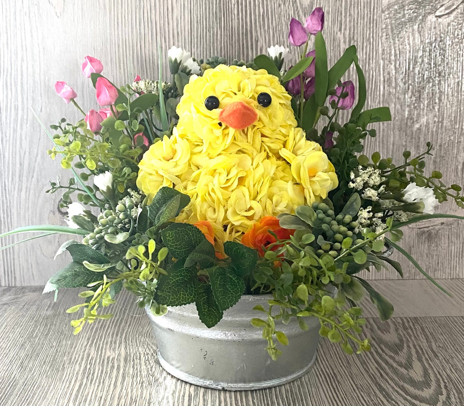 Chick Flower Arrangement Flower Arrangement Silk Floral - Etsy