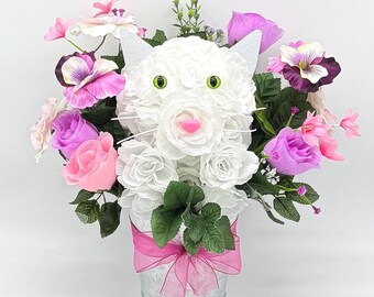 Cat Flower Bouquet, Cat Floral Arrangement, Flower Gift, Silk Flower ...