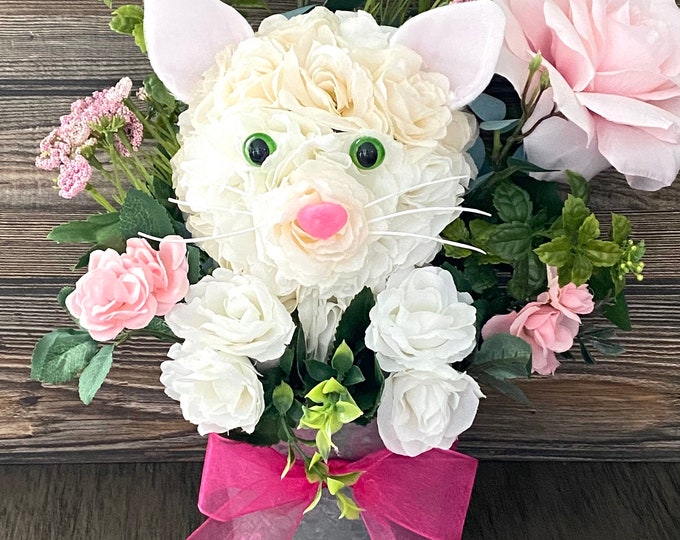 Cat Floral Arrangement, Spring Flower Arrangement, Silk Floral ...