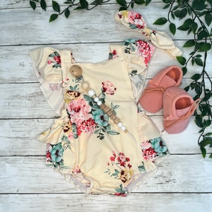 Baby Girl Romper Set, Floral Romper With Matching Headband, Newborn ...