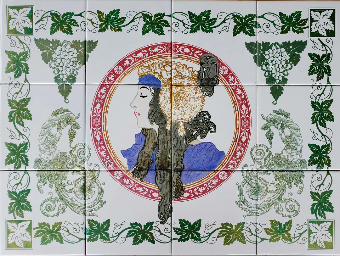 Backsplash Kitchen Medallion ENGRAVED and HAND PAINTED on Ceramic Stone ...