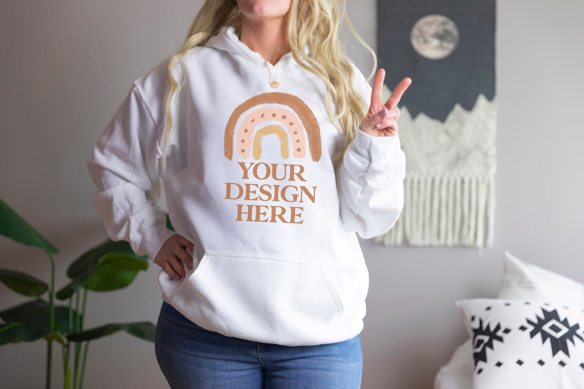 Model Mockup White Gildan 18500 Hoodie G185 Hooded Etsy
