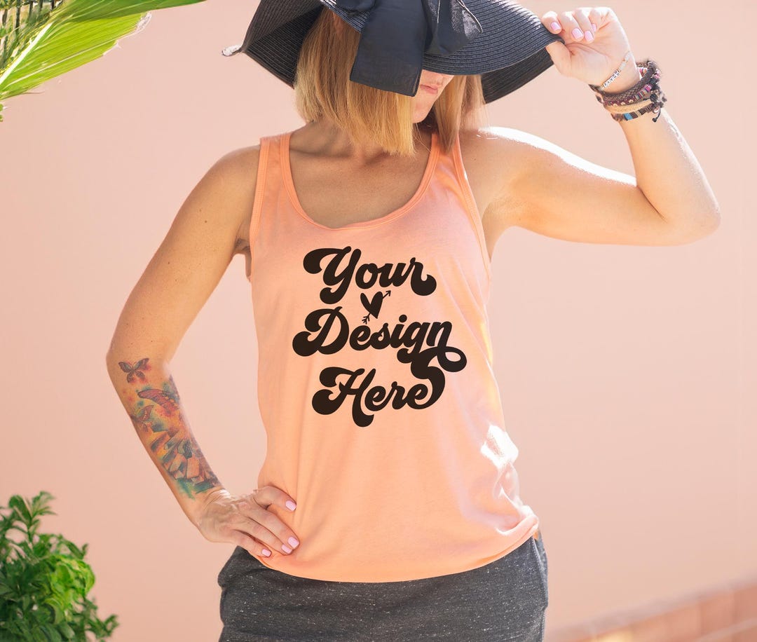Model Mockup | Light Orange Next Level 1533 Tank Top | Digital JPG Tank ...