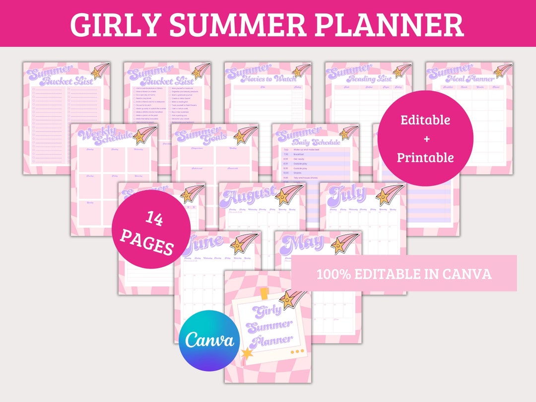 Printable Editable SUMMER 2024 Planner Bundle Summer Calendar Summer ...