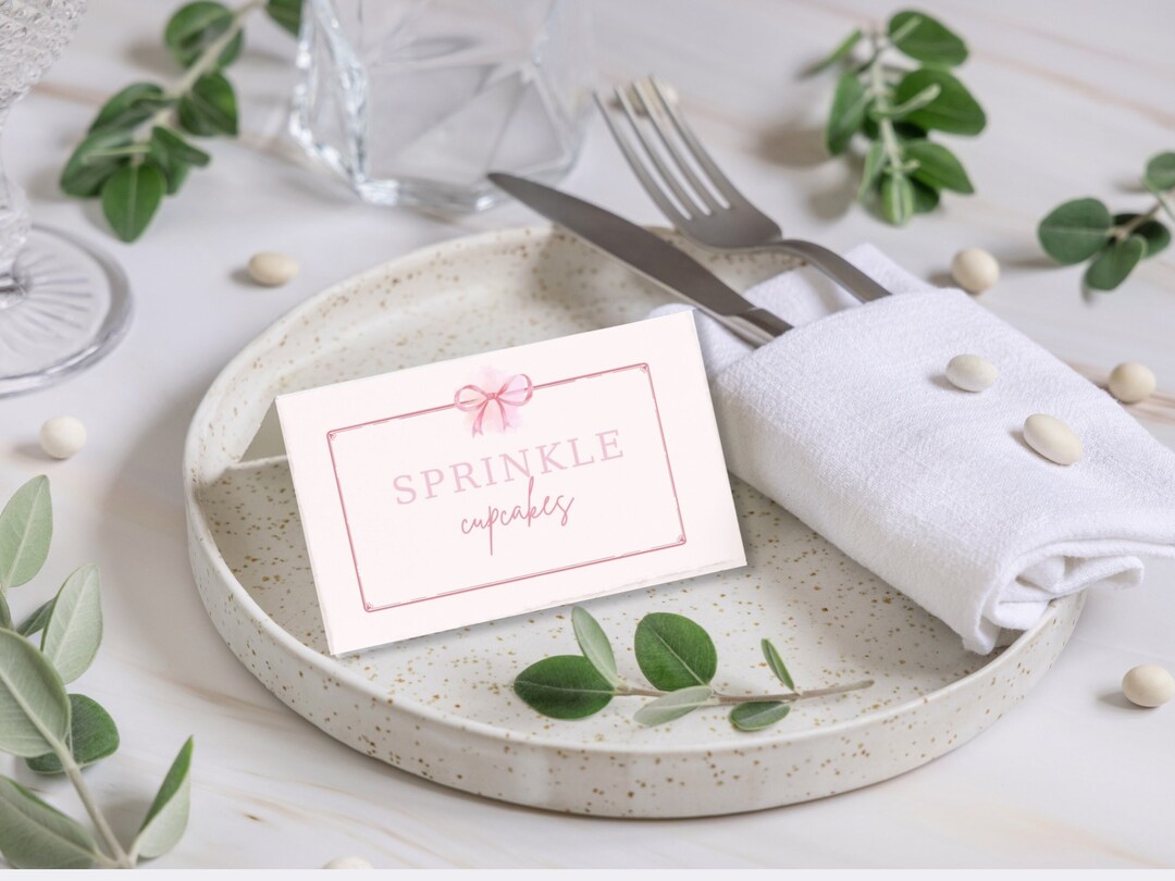 Pink Bow Buffet Card Template, Food Labels Cards, Pink Baby Shower ...