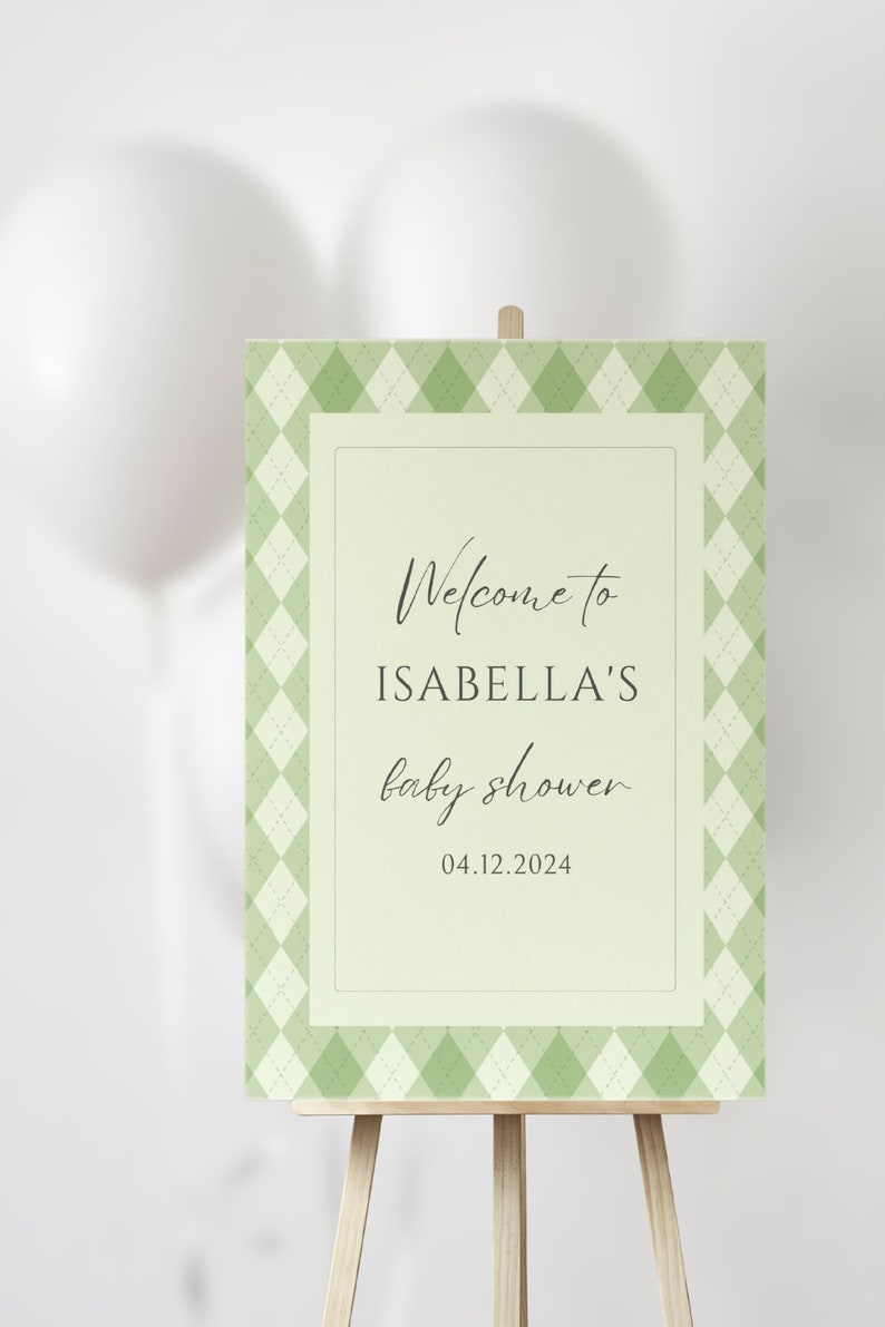 Sage Green Welcome Sign Template, Modern Baby Shower Sign, Printable ...