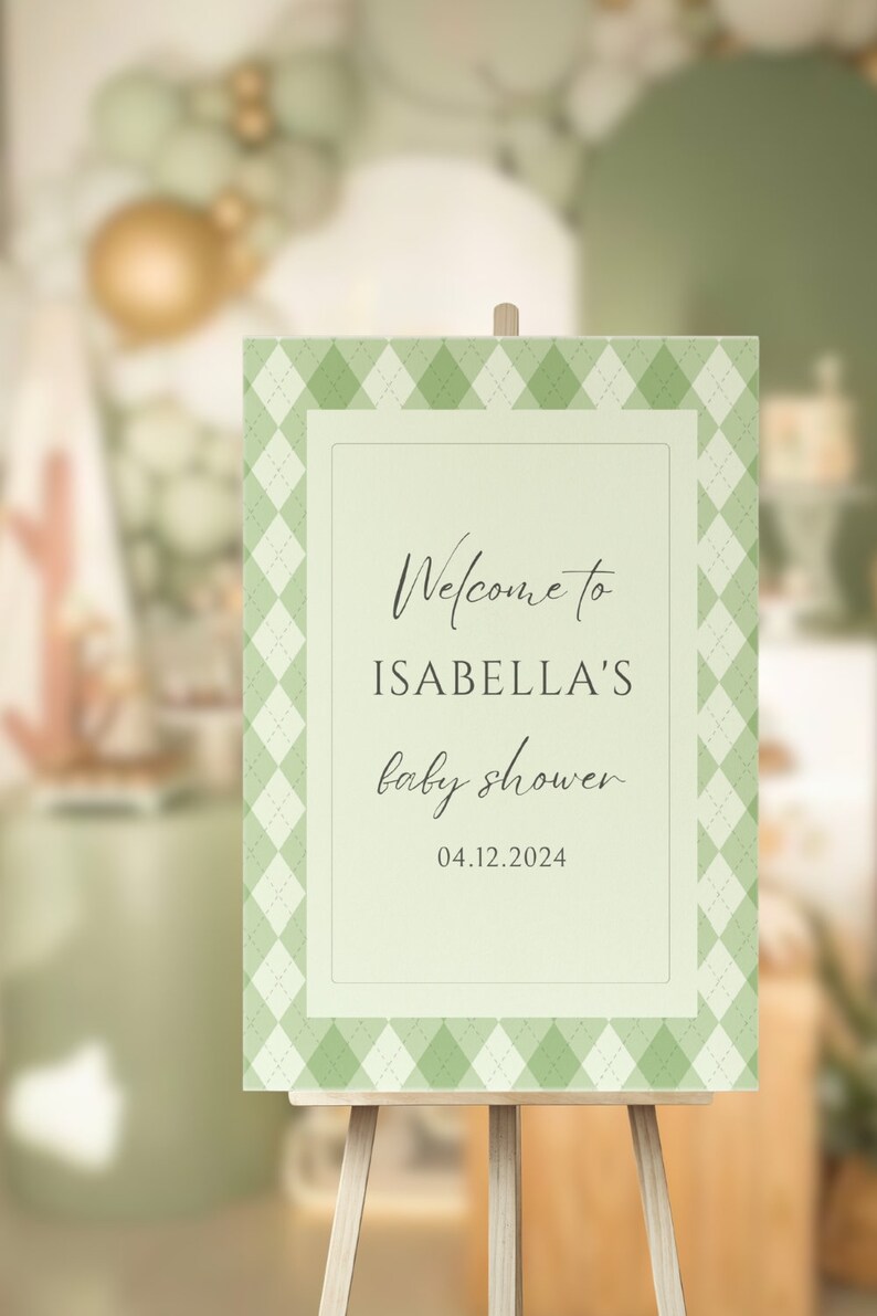 Sage Green Welcome Sign Template, Modern Baby Shower Sign, Printable ...